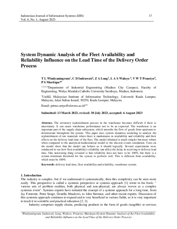 (PDF) System Dynamic Analysis of the Fleet Availability and Reliability Influence on the Lead ...