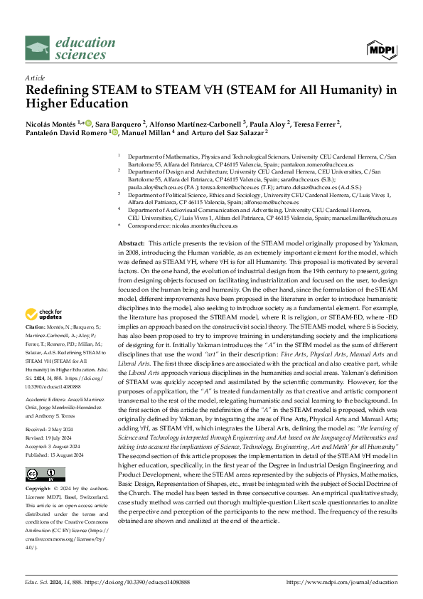 (PDF) Redefining STEAM to STEAM ∀H (STEAM for All Humanity) in Higher ...