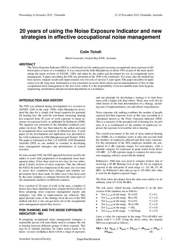 (PDF) 20 years of using the Noise Exposure Indicator and new strategies ...