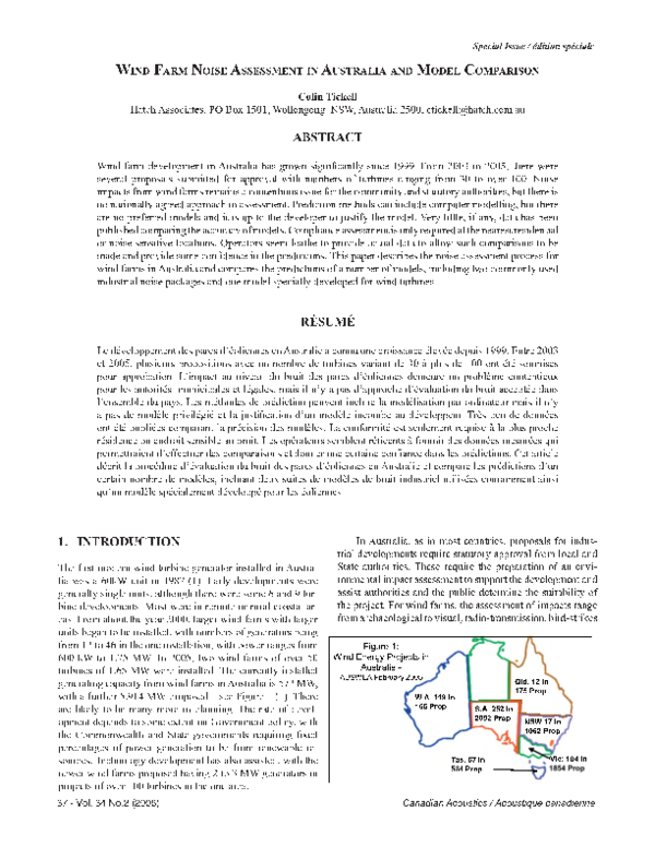 (PDF) Wind farm noise assessment in Australia and model comparison