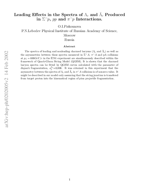 Pdf Effects In The Spectra Of Λ C And Λ̄ C Produced In Σ − P Pp And π − P Interactions