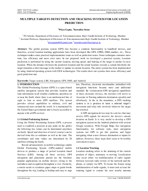 (PDF) Multiple Targets Detection and Tracking System for Location Prediction