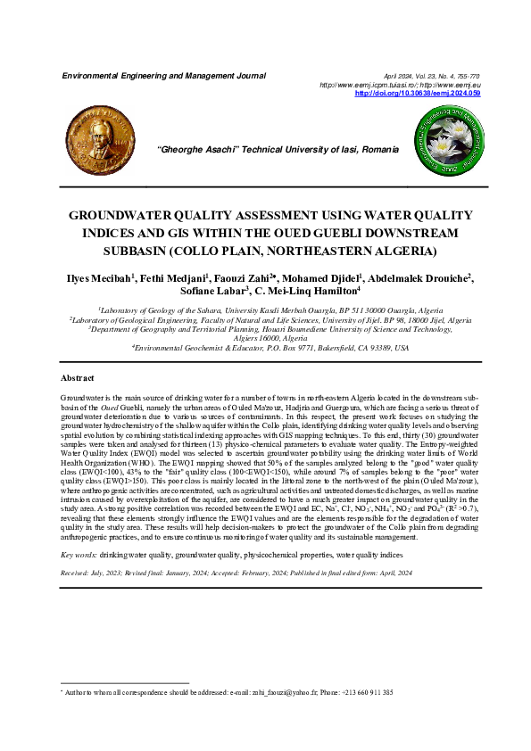 (PDF) Groundwater Quality Assessment Using Water Quality Indices and ...