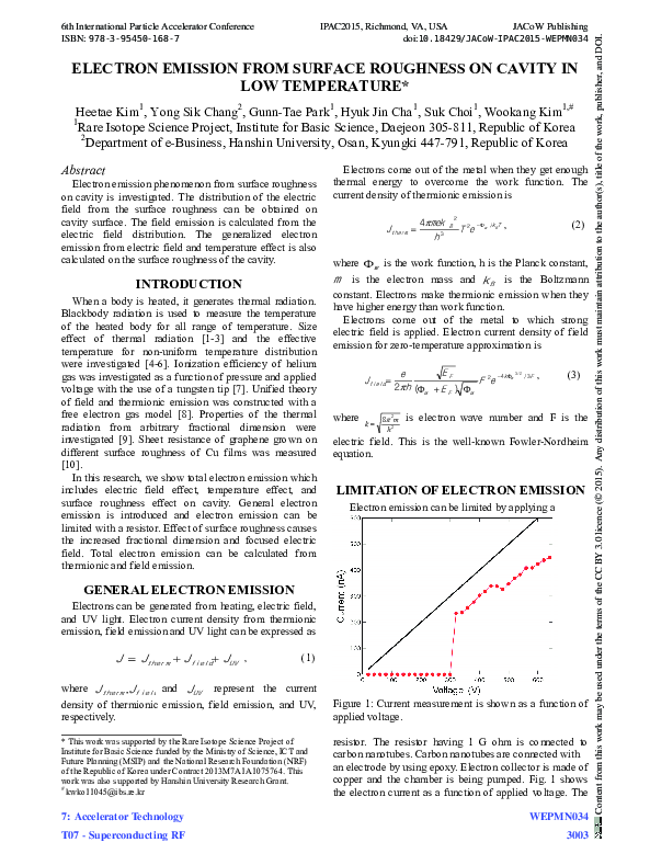 (PDF) Electron Emission from Surface Roughness on Cavity in Low Temperature
