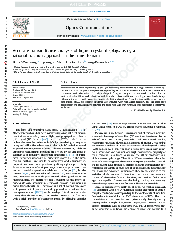 (PDF) Accurate transmittance analysis of liquid crystal displays using ...