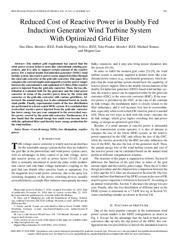 Pdf Reduced Cost Of Reactive Power In Doubly Fed Induction Generator Wind Turbine System With