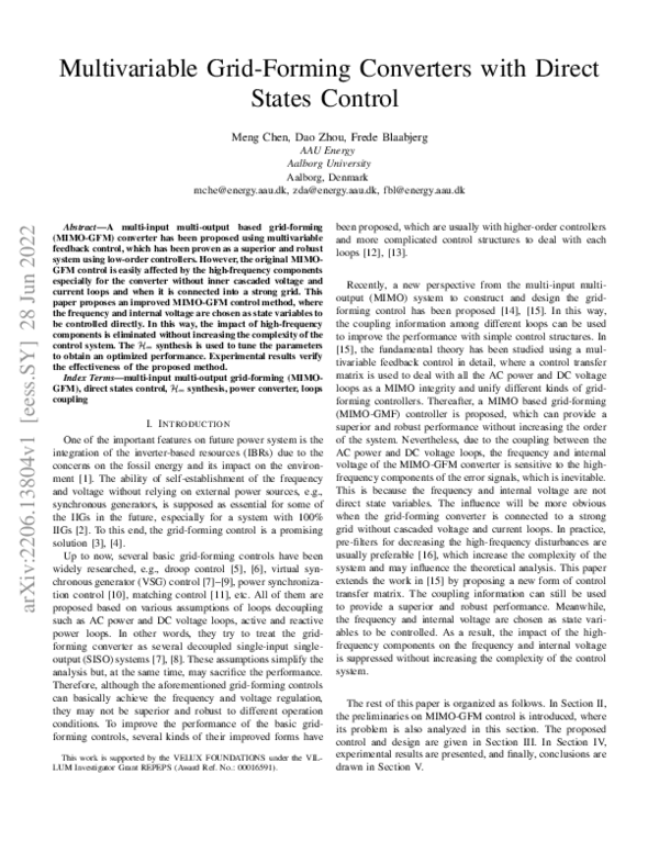 (PDF) Multivariable Grid-Forming Converters with Direct States Control