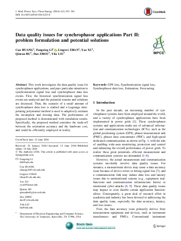 (PDF) Data quality issues for synchrophasor applications Part II: problem formulation and ...