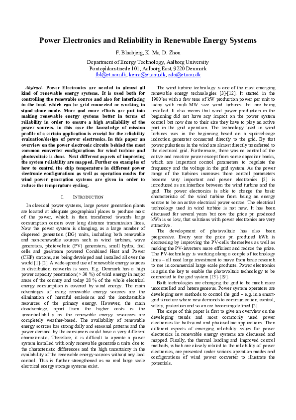 (PDF) Power electronics and reliability in renewable energy systems