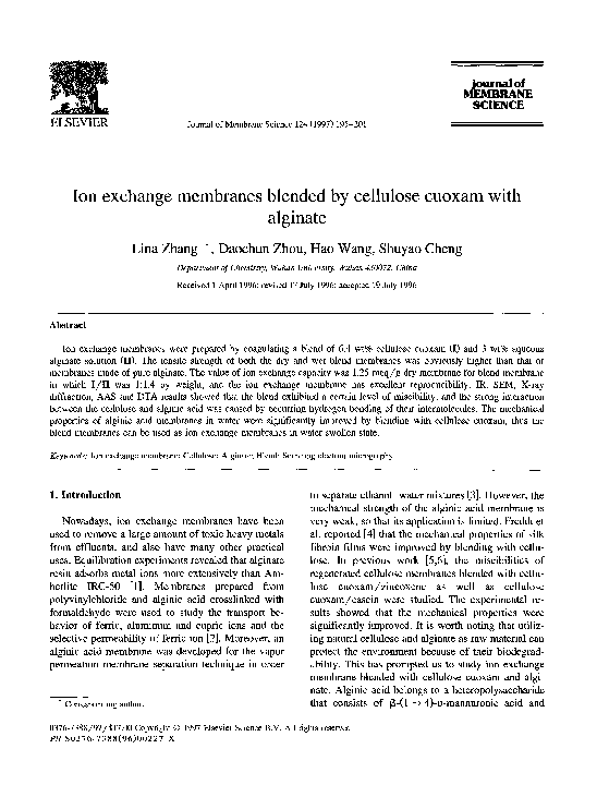 (PDF) Ion exchange membranes blended by cellulose cuoxam with alginate