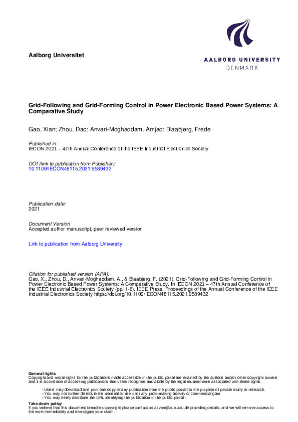 (PDF) Grid-Following and Grid-Forming Control in Power Electronic Based Power Systems: A ...