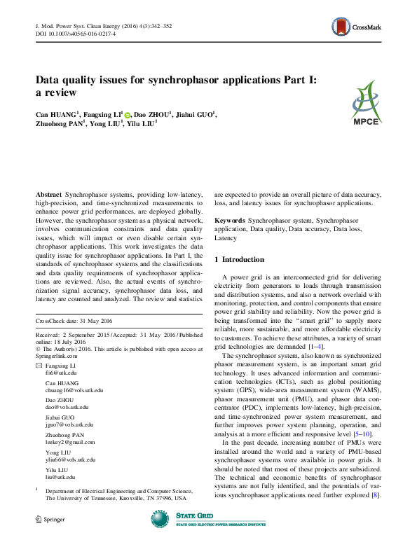 (PDF) Data quality issues for synchrophasor applications Part I: a review