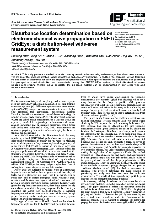 (PDF) Disturbance location determination based on electromechanical wave propagation in FNET ...