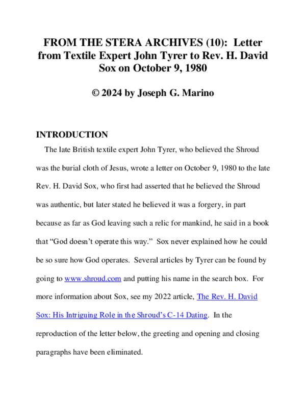 (PDF) FROM THE STERA ARCHIVES (10): Letter from Textile Expert John ...