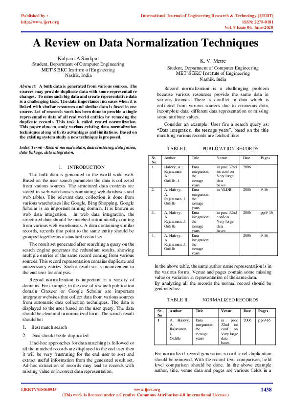 Pdf A Review On Data Normalization Techniques