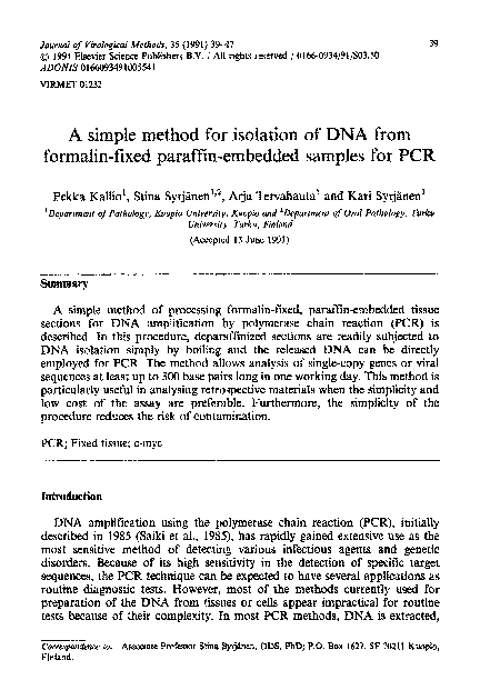 (PDF) A simple method for isolation of DNA from formalin-fixed paraffin ...