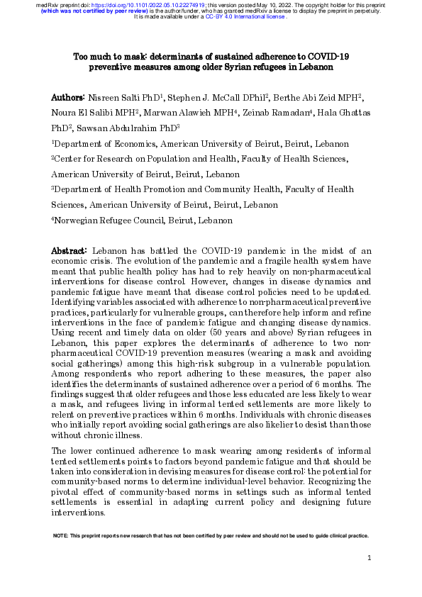 (PDF) Too much to mask: determinants of sustained adherence to COVID-19 ...