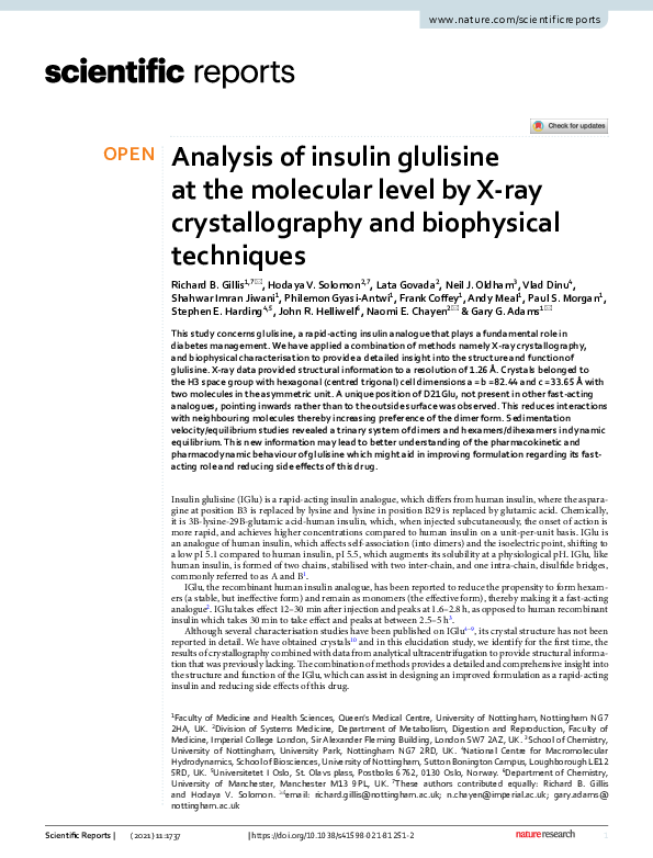 (PDF) Analysis of insulin glulisine at the molecular level by X-ray ...