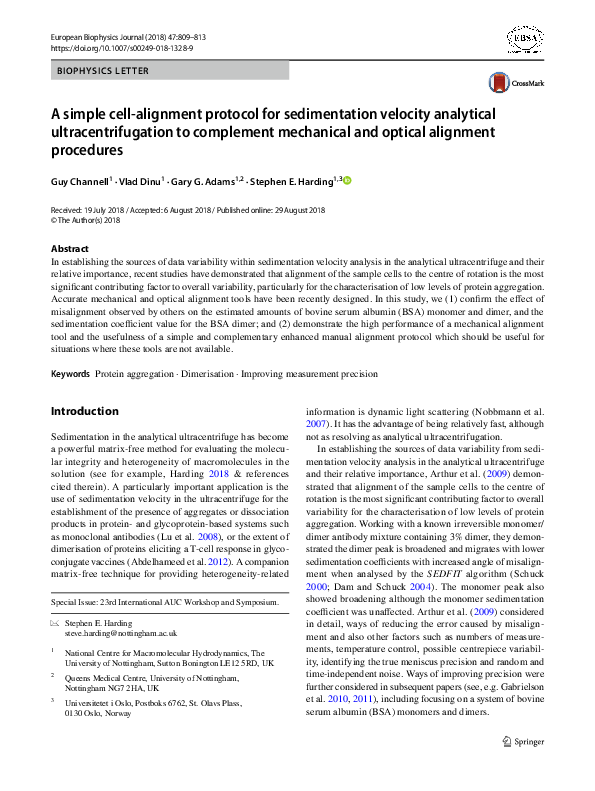 (PDF) A simple cell-alignment protocol for sedimentation velocity ...