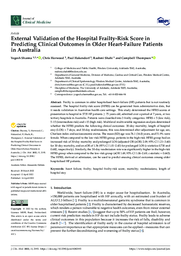 (PDF) External Validation of the Hospital Frailty-Risk Score in ...