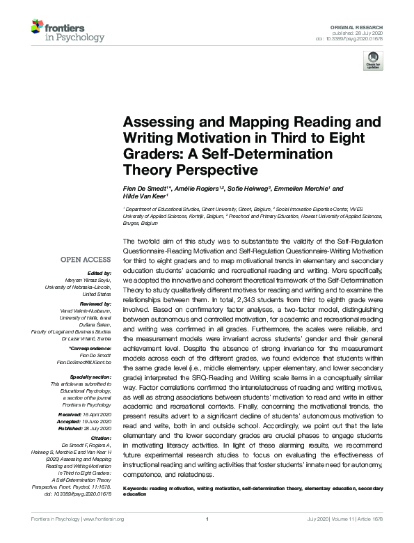 (PDF) Assessing and Mapping Reading and Writing Motivation in Third to ...