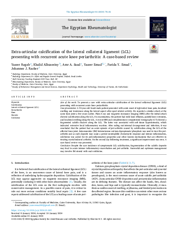 (PDF) Extra-articular calci cation o the lateral collateral ligament ...