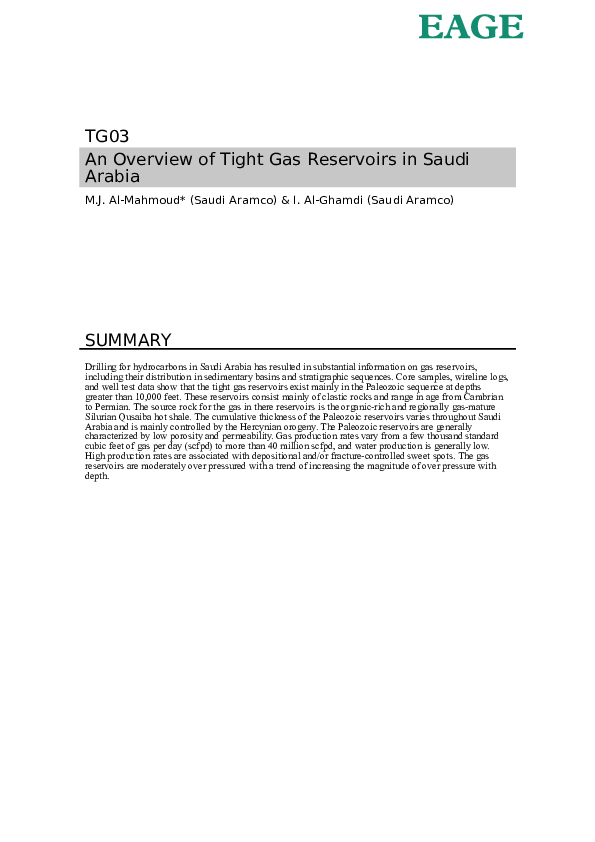 (PDF) An Overview of Tight Gas Reservoirs in Saudi Arabia