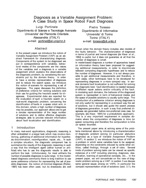 (PDF) Diagnosis as a variable assignment problem: a case study in a space robot fault diagnosis