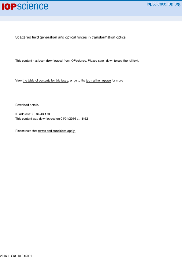 (PDF) Scattered field generation and optical forces in transformation optics