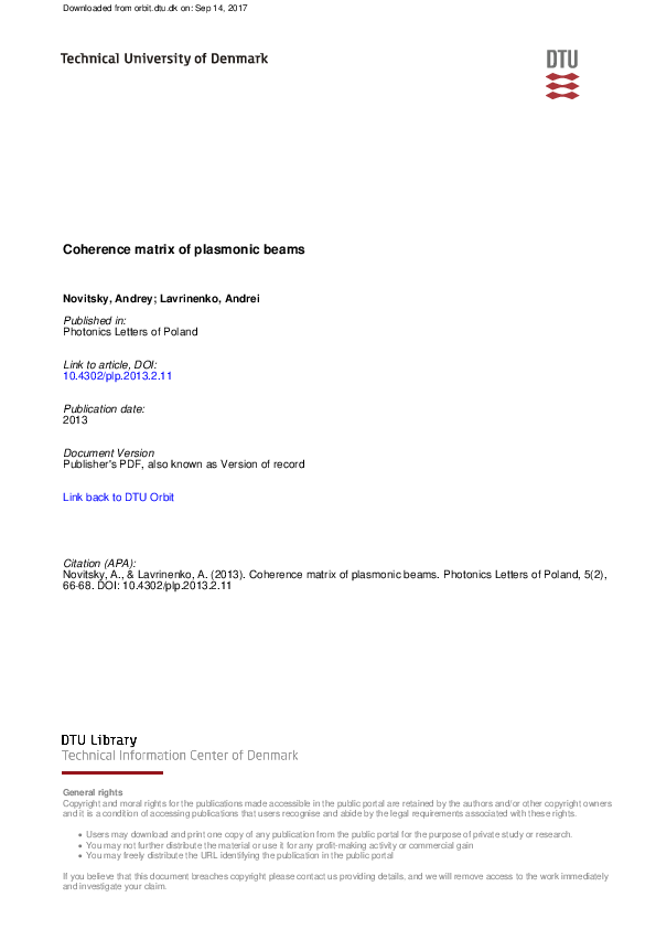 (PDF) Coherent matrix of plasmonic beams