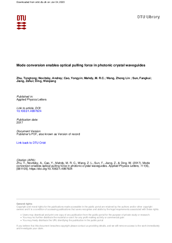 (PDF) Mode conversion enables optical pulling force in photonic crystal ...