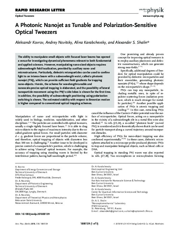 (PDF) A Photonic Nanojet as Tunable and Polarization-Sensitive Optical ...