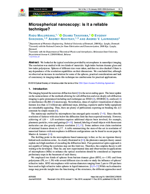 (PDF) Microspherical nanoscopy: is it a reliable technique?