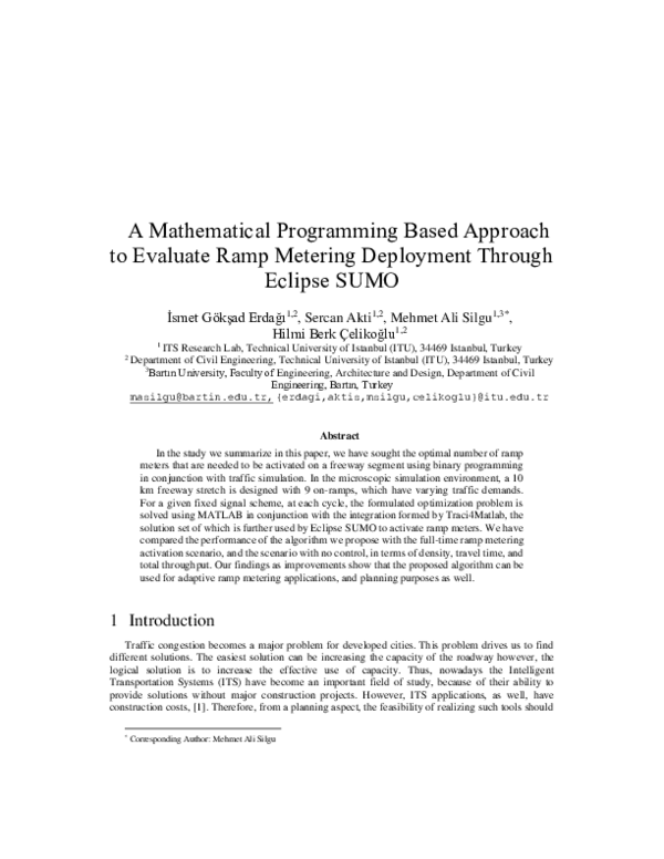 (PDF) A Mathematical Programming Based Approach to Evaluate Ramp Metering Deployment Through ...