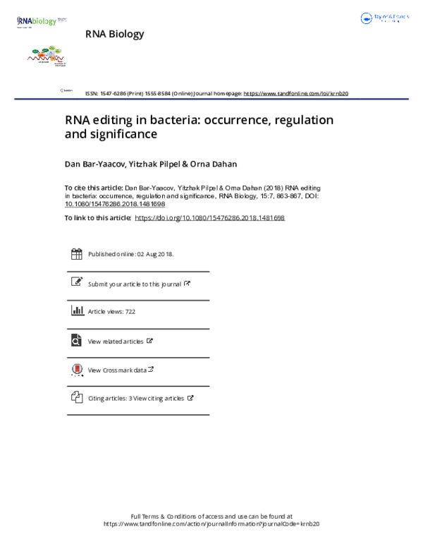 (PDF) RNA editing in bacteria: occurrence, regulation and significance