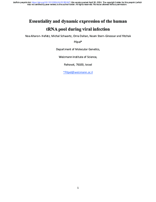 (PDF) Essentiality and dynamic expression of the human tRNA pool during ...