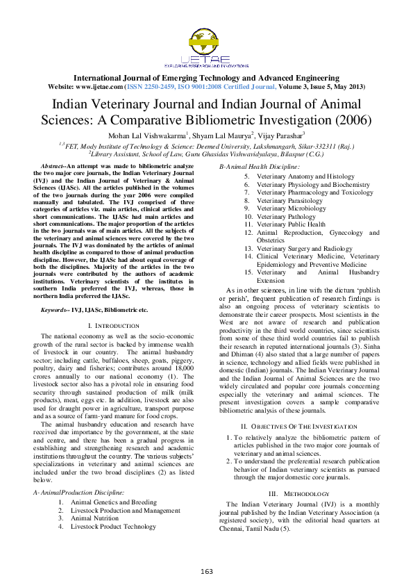 (PDF) Indian Veterinary Journal and Indian Journal of Animal Sciences ...