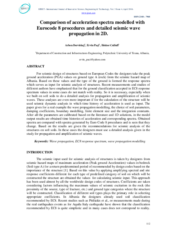 Pdf Comparison Of Acceleration Spectra Modelled With Eurocode 8 Procedures And Detailed