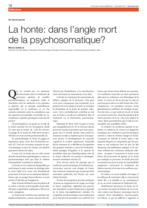 (PDF) La honte: dans l’angle mort de la psychosomatique?