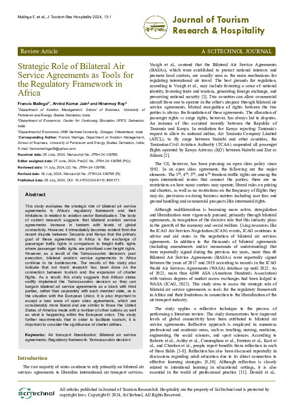(PDF) Strategic Role of Bilateral Air Service Agreements as Tools for ...