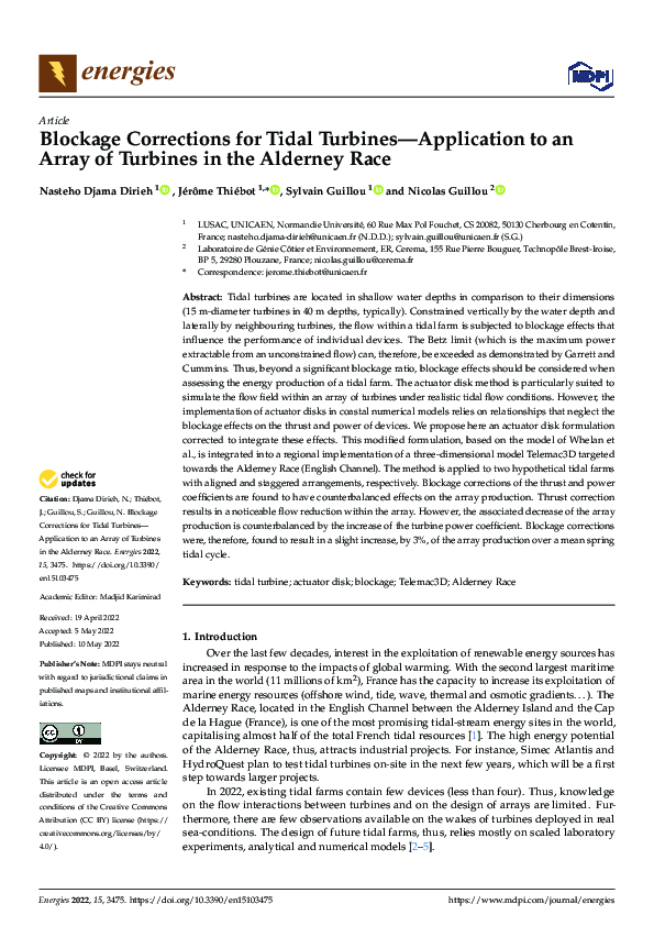 Blockage Corrections for Tidal Turbines—Application to an Array of Turbines in the Alderney Race