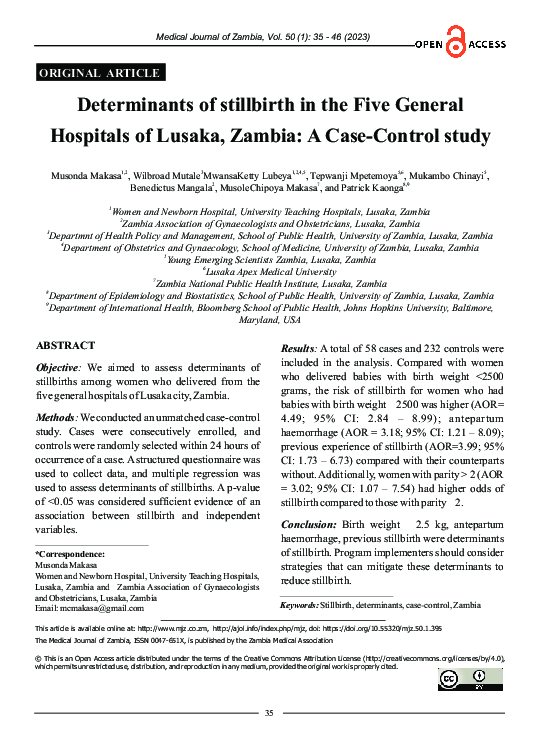(PDF) Determinants of stillbirth in the Five General Hospitals of ...