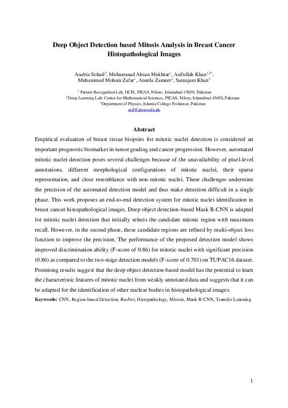 Pdf Deep Object Detection Based Mitosis Analysis In Breast Cancer Histopathological Images