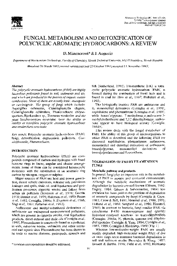 (PDF) Fungal metabolism and detoxification of polycyclic aromatic hydrocarbons: A review