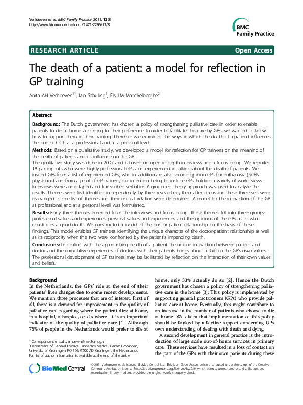 (PDF) The death of a patient: a model for reflection in GP training | Els Maeckelberghe ...