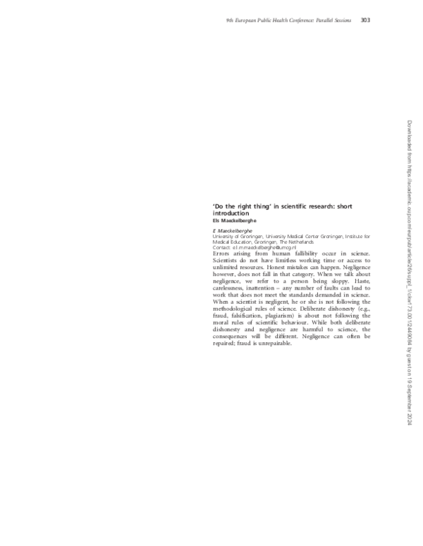 (PDF) ‘Do the right thing’ in scientific research: short introduction