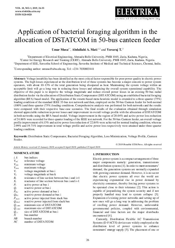 (PDF) Bacterial Foraging Algorithm for DSTATCOM Allocation