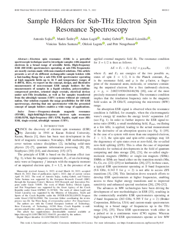 (PDF) Sample Holders for Sub-THz Electron Spin Resonance Spectroscopy
