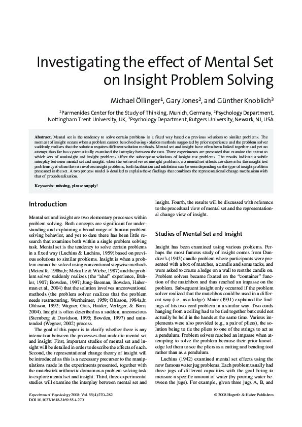 (PDF) Investigating the Effect of Mental Set on Insight Problem Solving