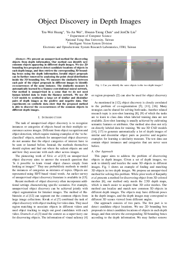(PDF) Object discovery in depth images